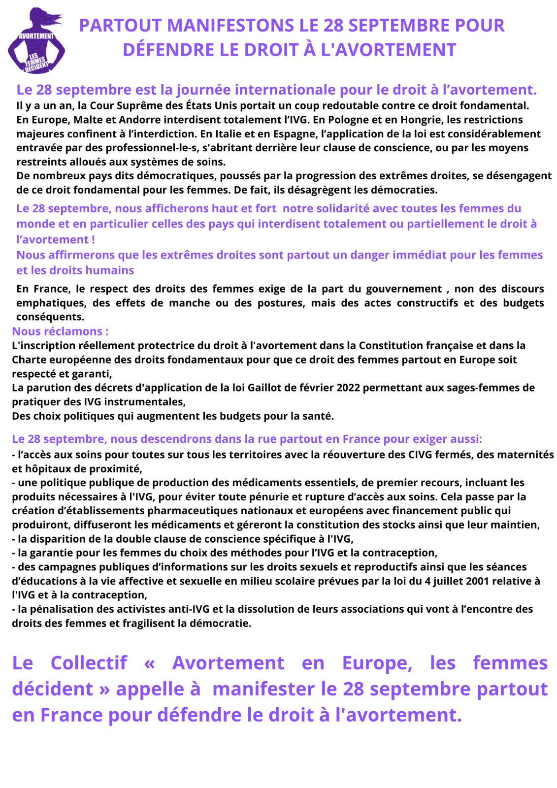 28 septembre journée internationale pour le droit à l'avortement - Fédération Syndicale Unitaire